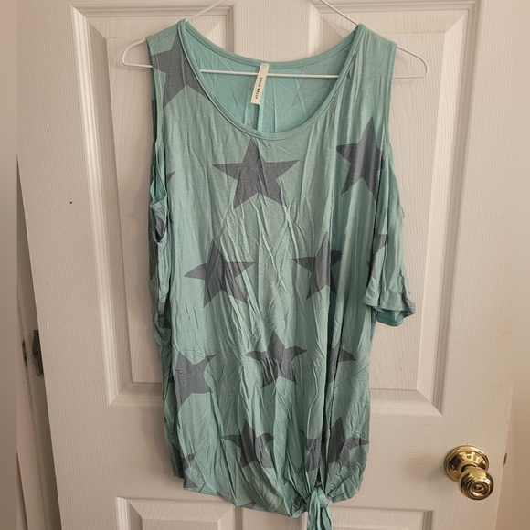 Coco Kelly | Tops | Coco Kelly Teal Blue Star Cold Shoulder Blouse Top ...